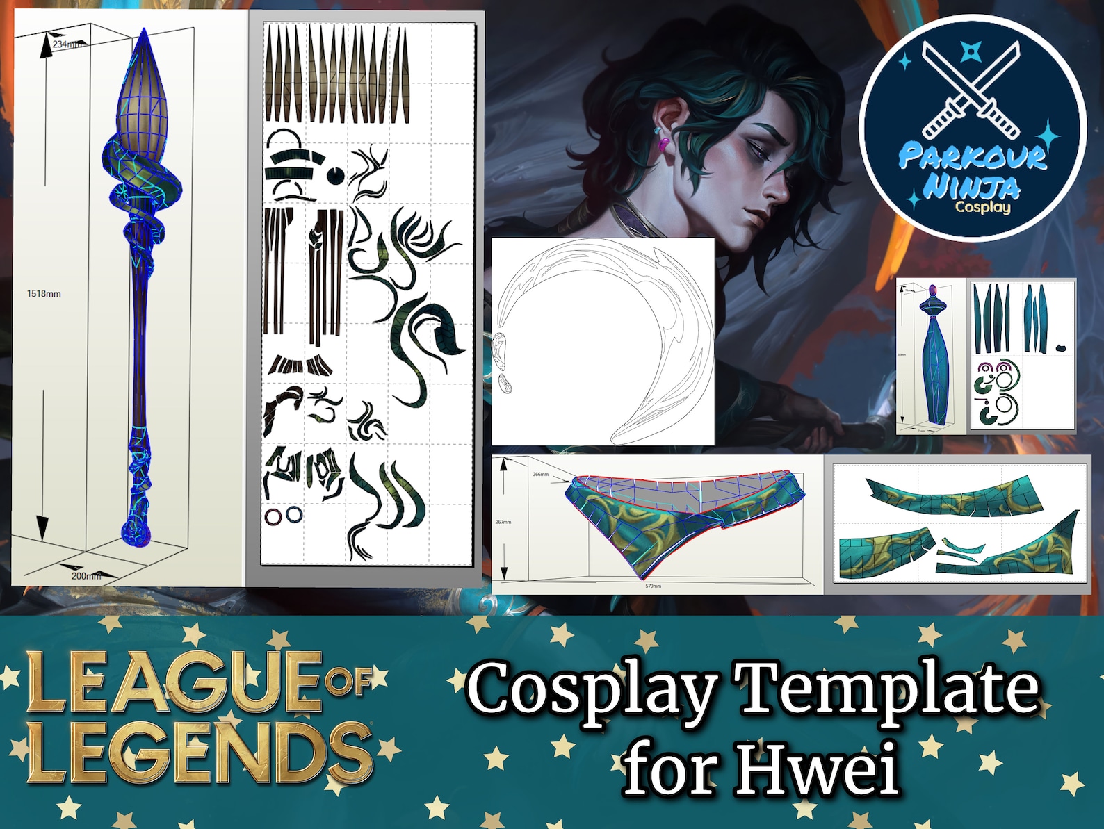 Hwei Cosplay Template | Pepakura | Blueprint | League of Legends - Etsy