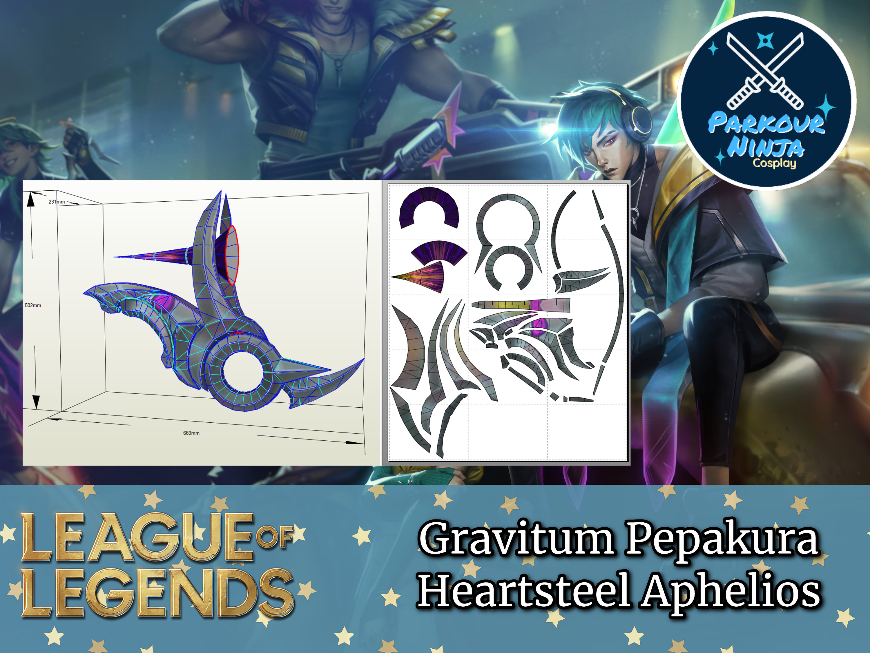 Heartsteel Aphelios Gravitum Prop Template | Pepakura | League of ...