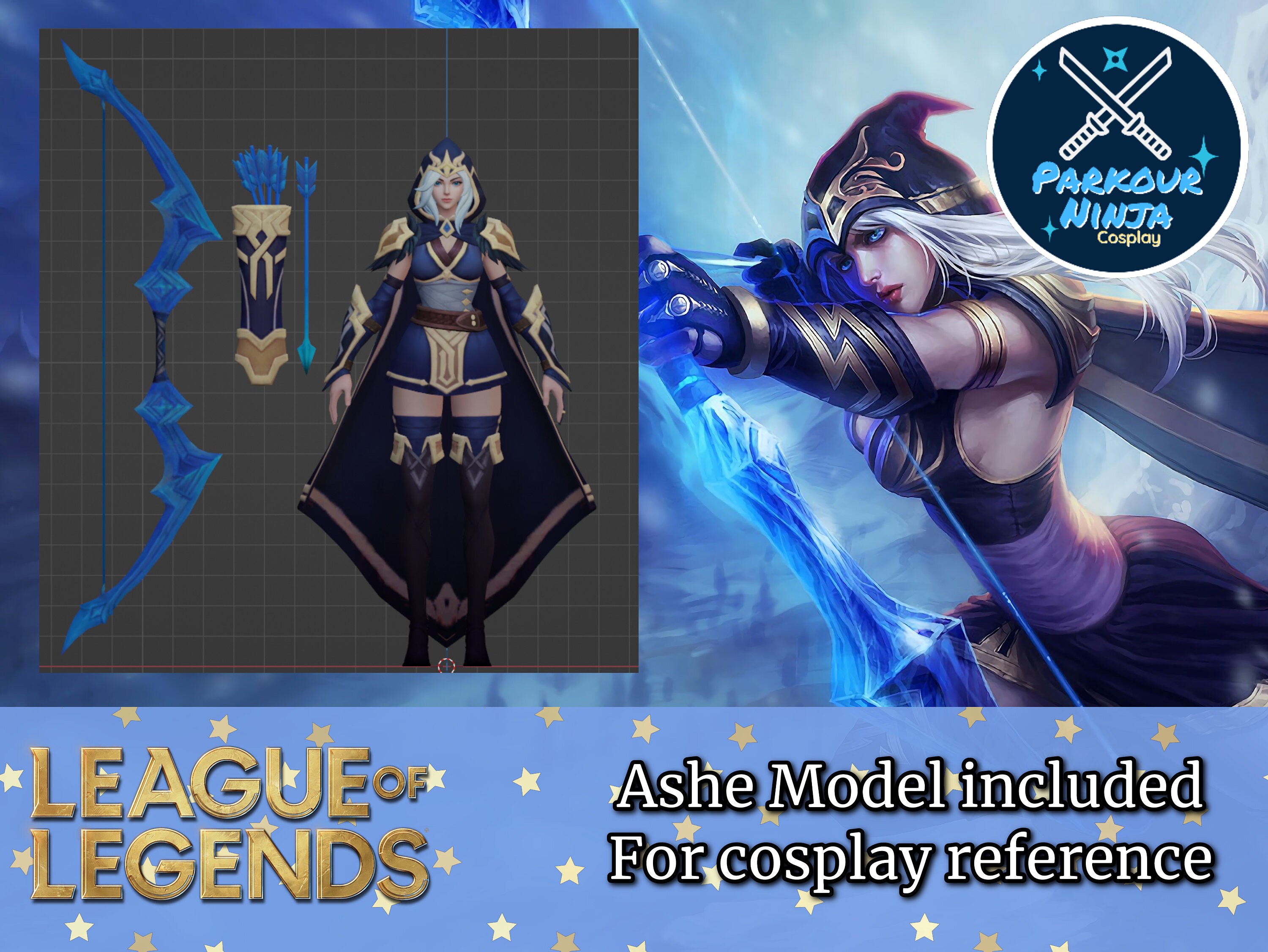 Ashe Bow Prop Pepakura Template | Pepakura | League of Legends | A4 PDF ...