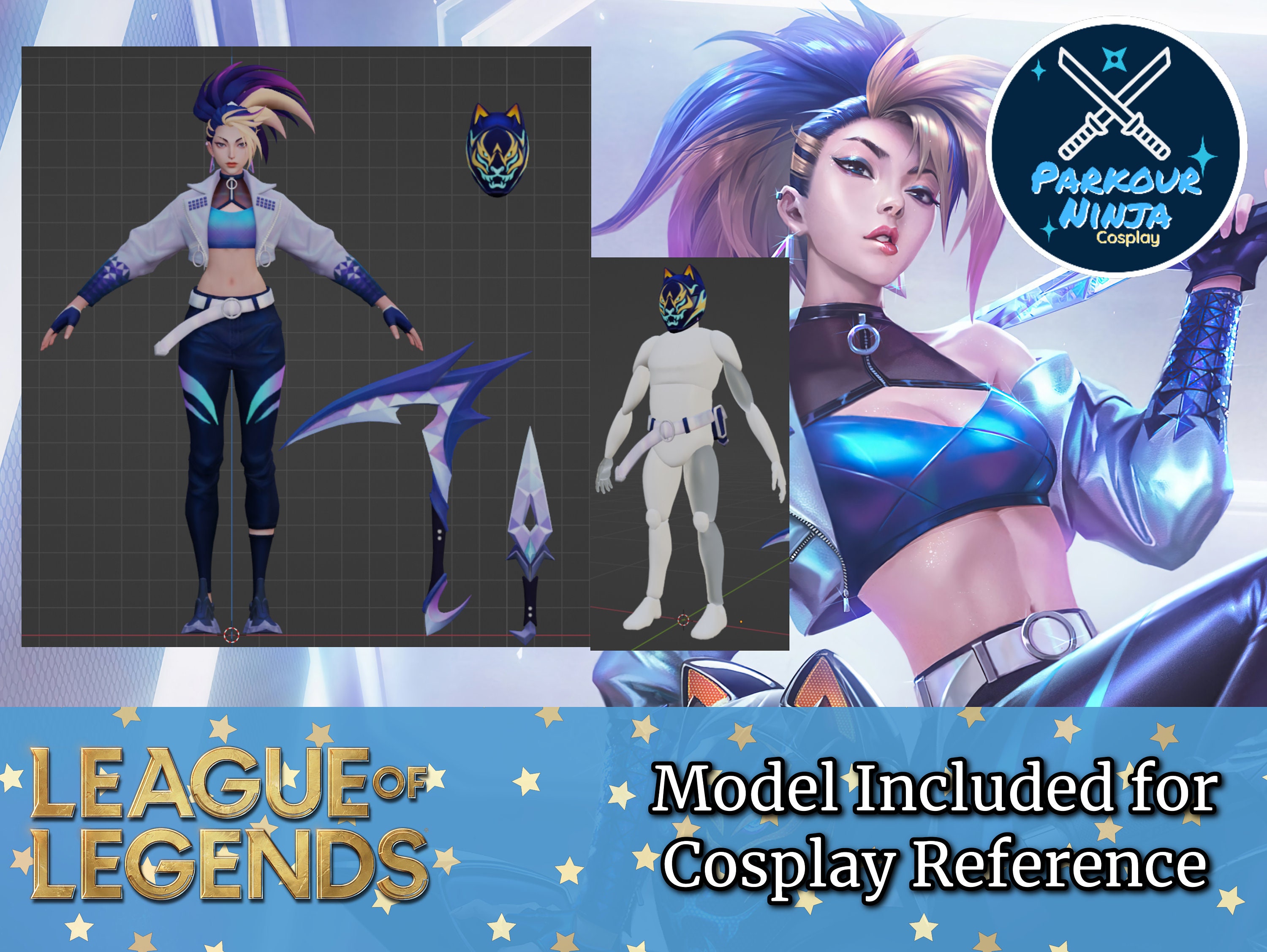KDA All Out Akali Template | Pepakura | Blueprint | League of Legends ...