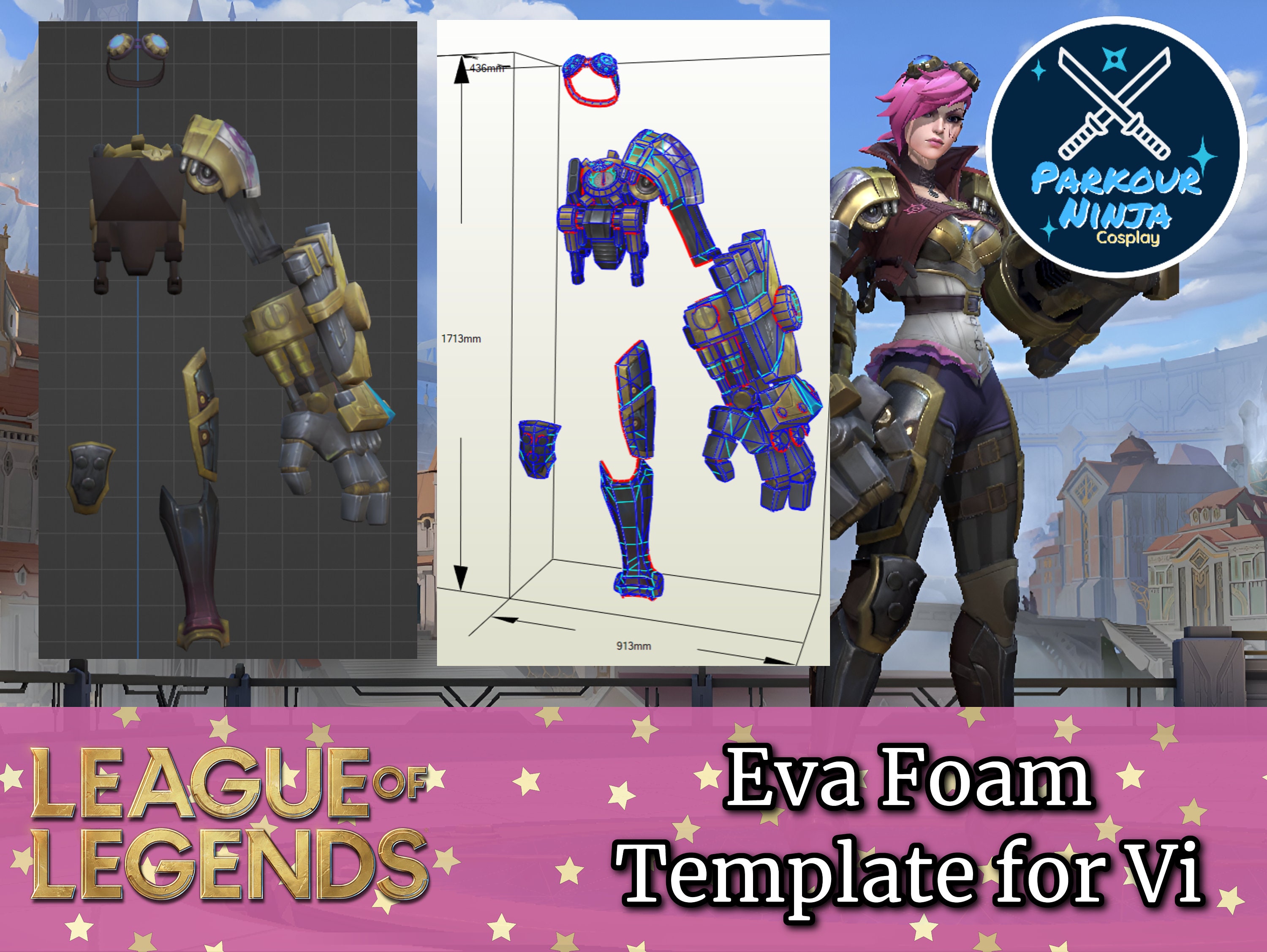 Default Vi EVA Foam Template | Pepakura | League of Legends | Base Vi ...