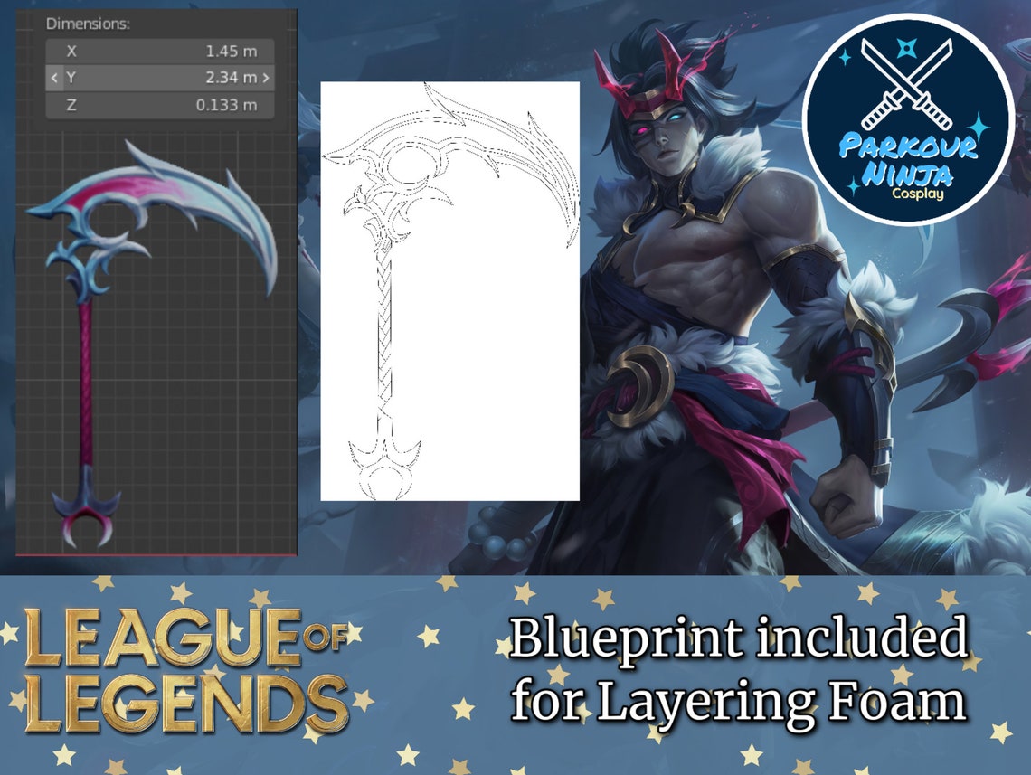 Snow Moon Kayn Scythe Pepakura for Cosplay League of Legends A4 PDF to ...