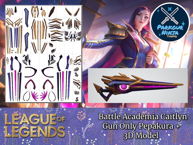 Battle Academia Caitlyn Rifle - Pepakura for Cosplay - League of ...