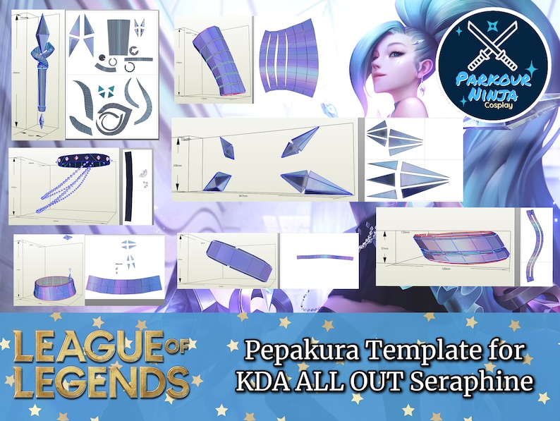 KDA All Out Seraphine Template | Pepakura | League of Legends | KDA All ...