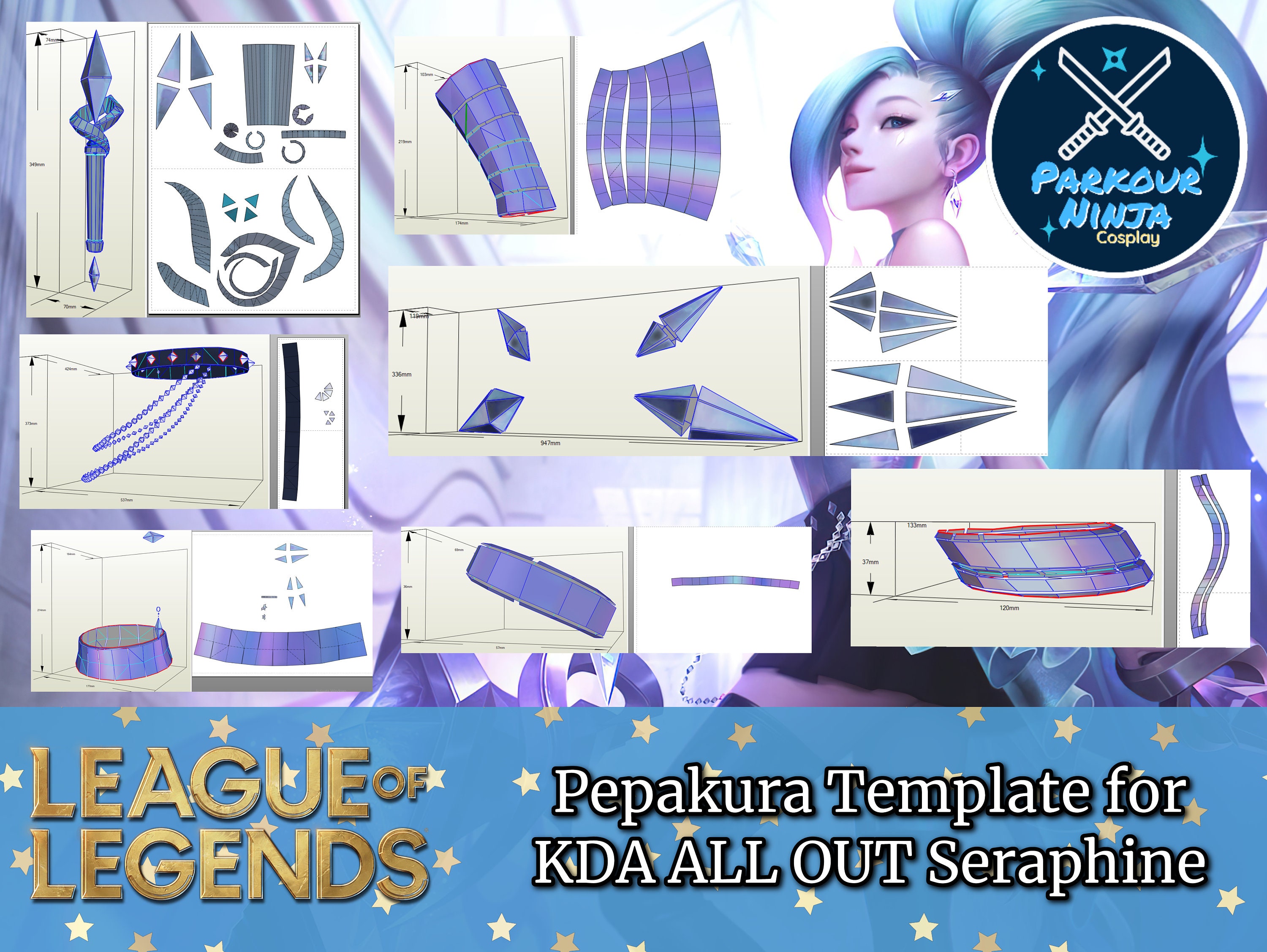 KDA All Out Seraphine Template | Pepakura | League of Legends | KDA All ...