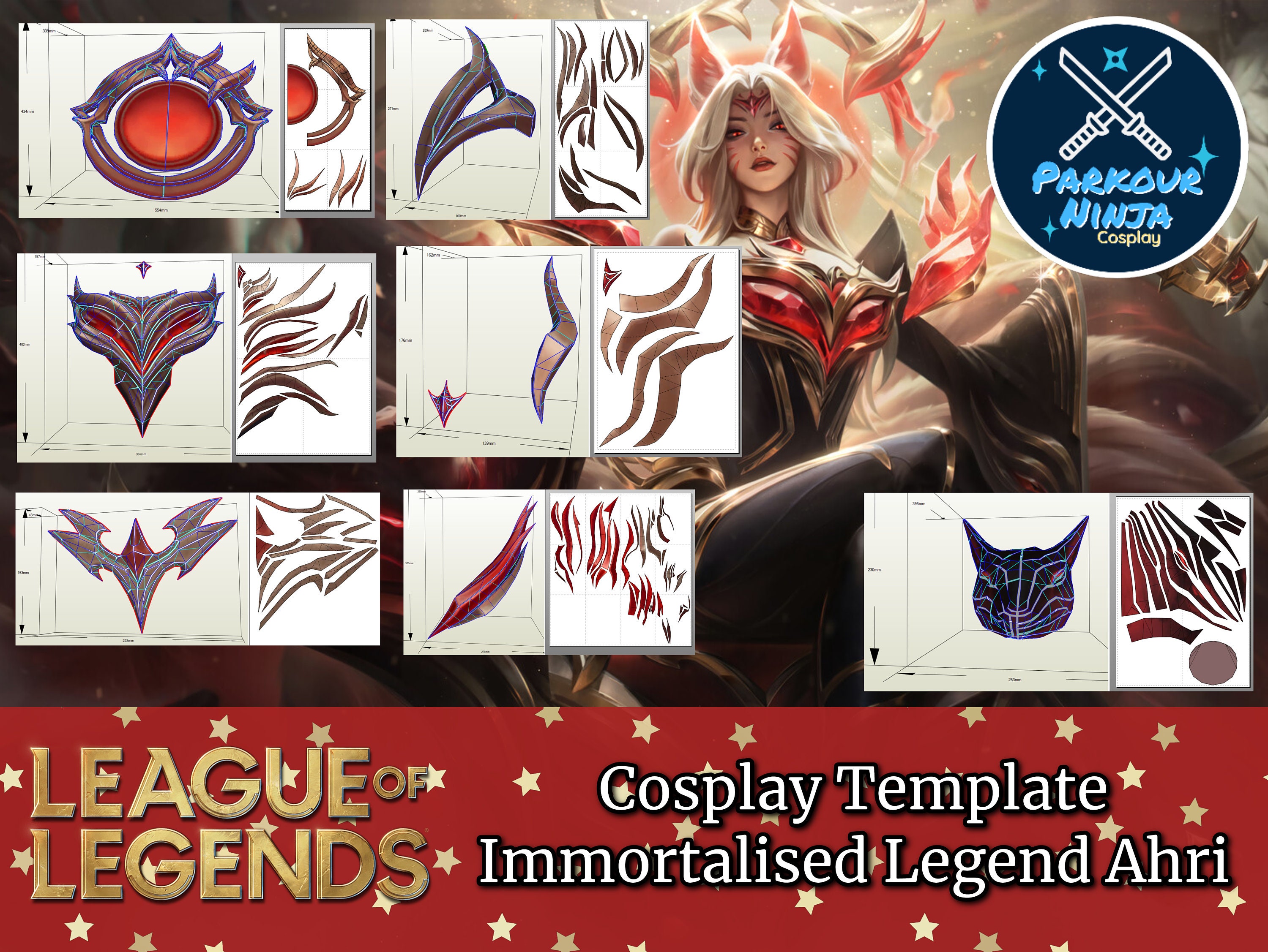 Immortalised Legend Ahri Cosplay Template | Pepakura for Cosplay ...