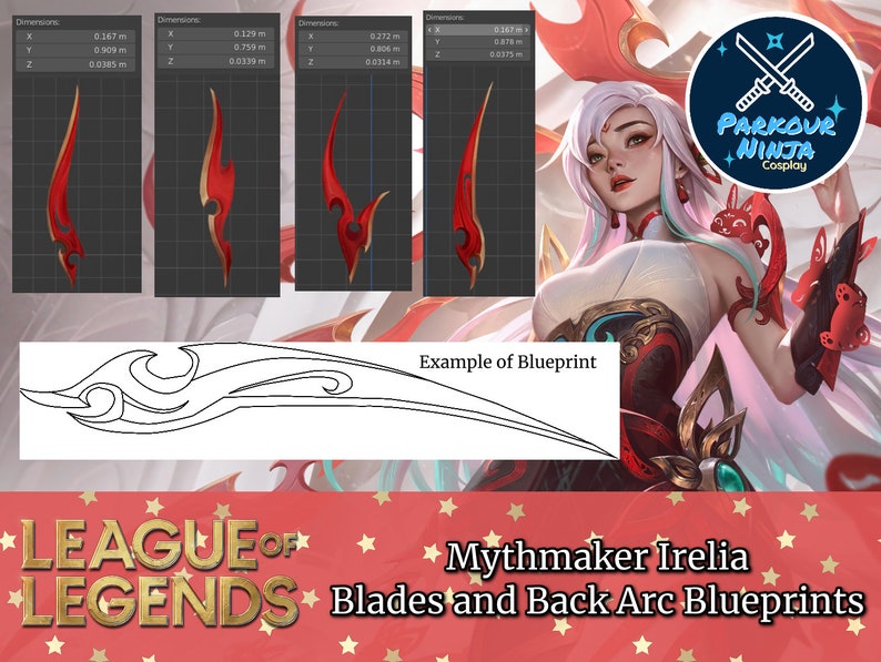 Mythmaker Irelia Blade and Back Arc Cosplay Template - Blueprint for ...