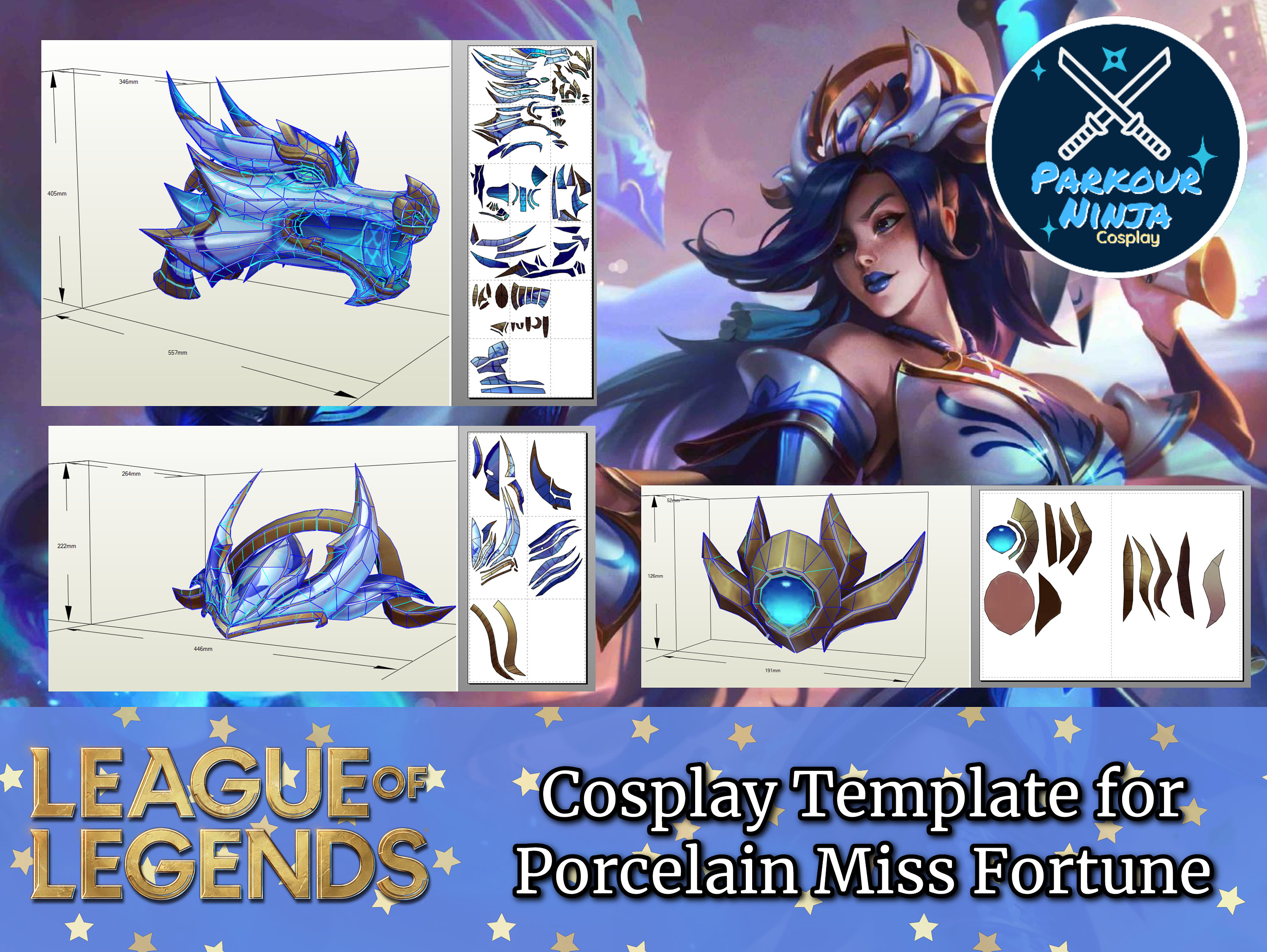 Porcelain Miss Fortune Cosplay Template | Pepakura | Blueprint | League ...