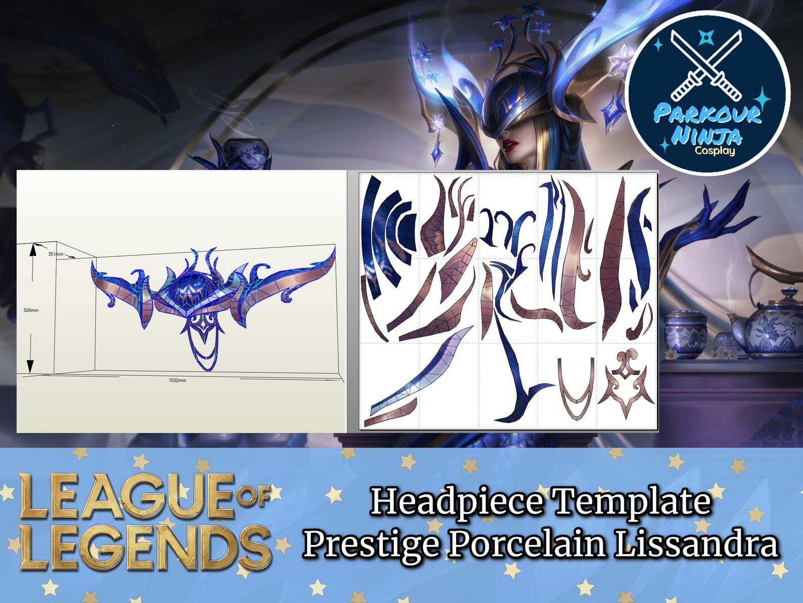 Prestige Porcelain Lissandra Headpiece Template | Pepakura for Cosplay ...