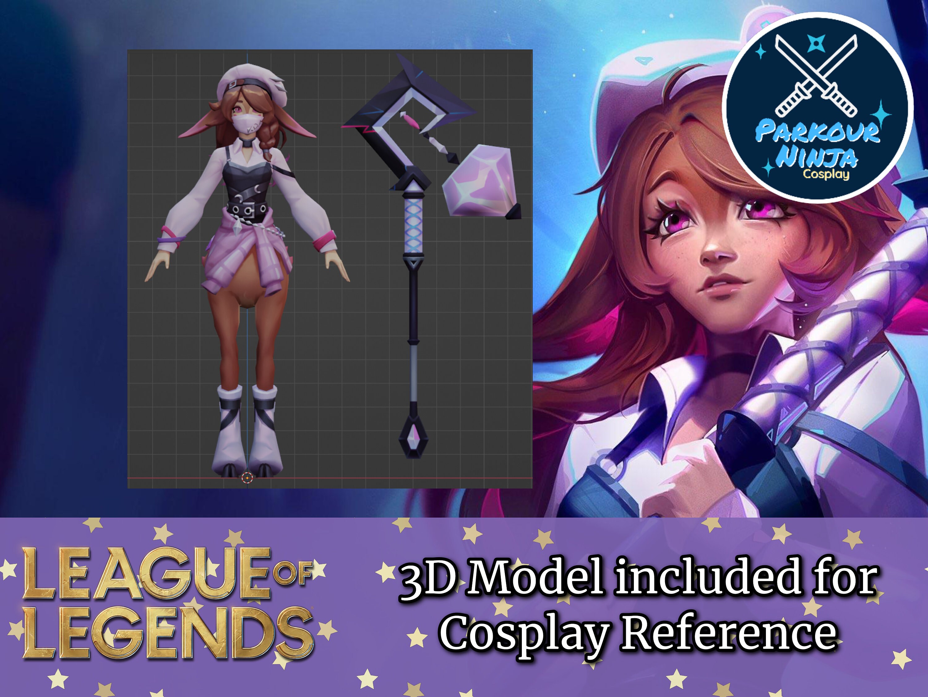 KDA Superfan Lillia Staff Template | Pepakura | Blueprint | League of ...