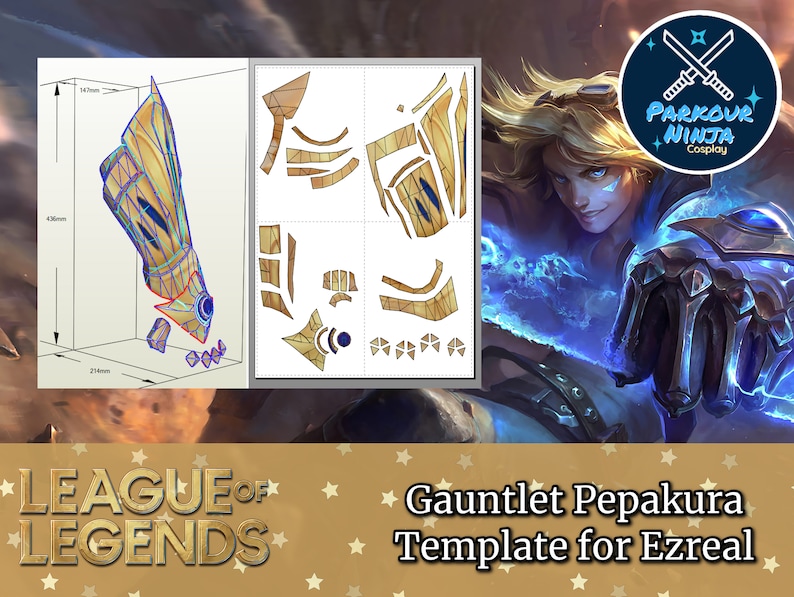 Ezreal Gauntlet Cosplay Template | Pepakura | League of Legends | A4 ...