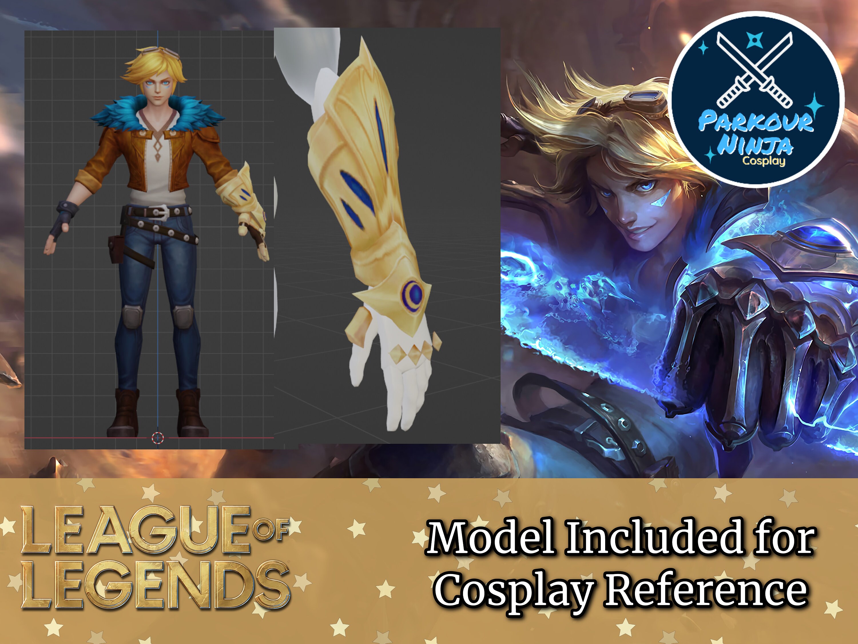 Ezreal Gauntlet Cosplay Template | Pepakura | League of Legends | A4 ...