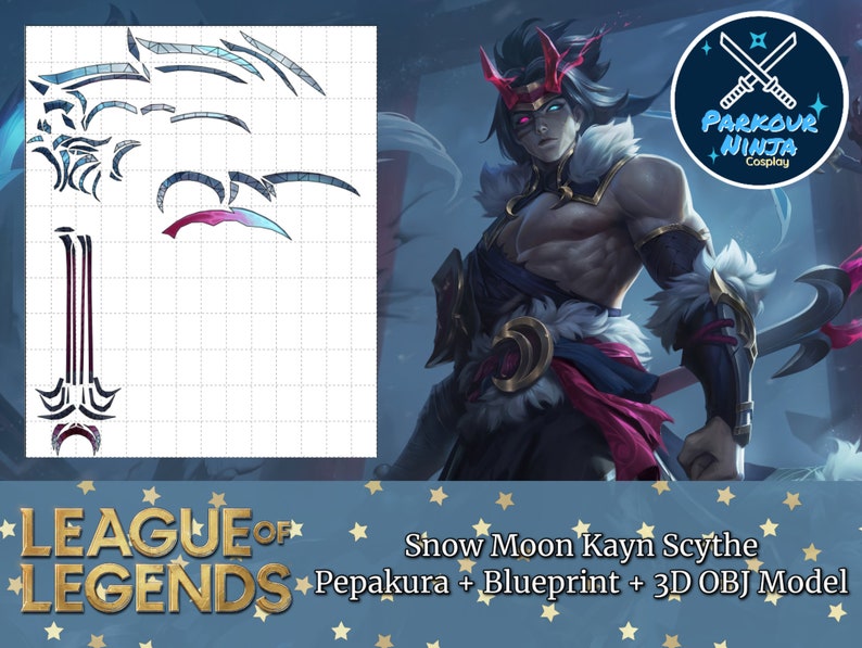 Snow Moon Kayn Scythe - Pepakura for Cosplay - League of Legends - A4 ...