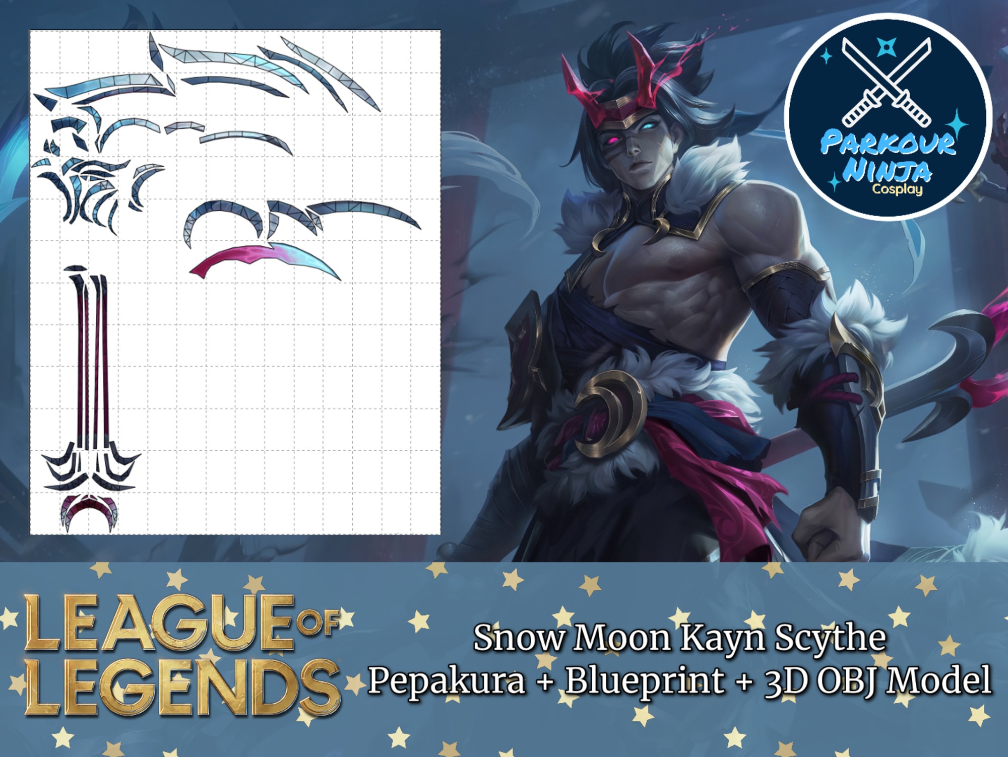 Snow Moon Kayn Scythe Pepakura for Cosplay League of Legends A4 PDF to ...