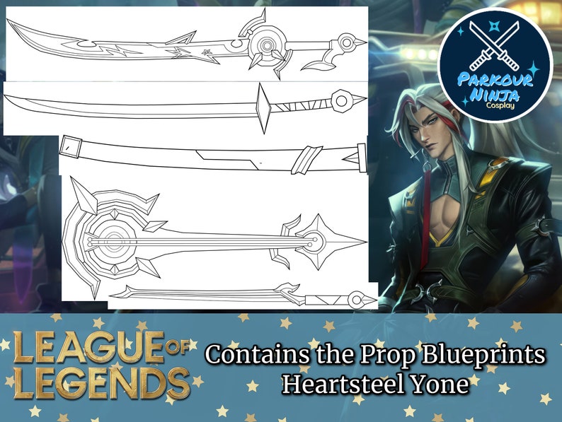 Heartsteel Yone Template EVA Foam | Pepakura | Blueprint | League of ...
