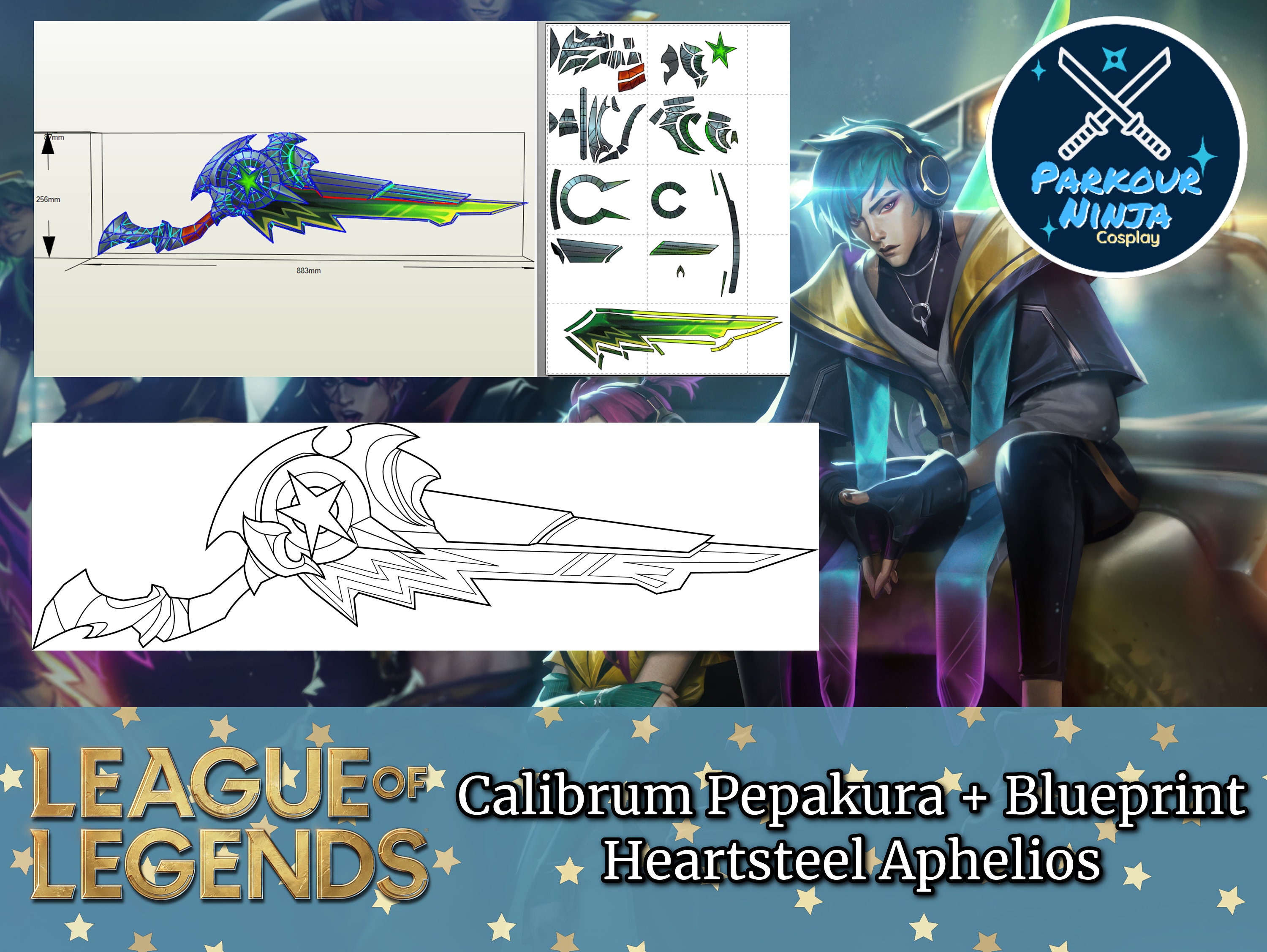 Heartsteel Aphelios Calibrum Prop Template Pepakura Blueprint League of Legends Heartsteel - Etsy