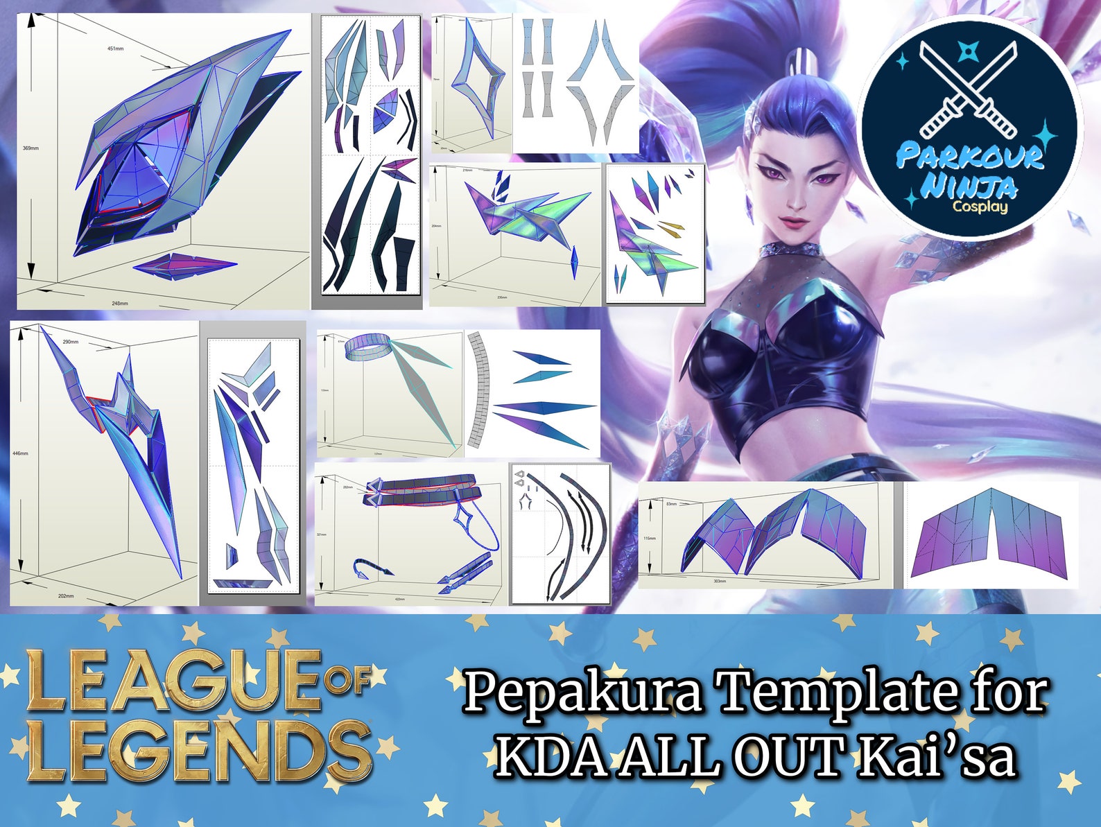 KDA All Out Kaisa Template Pepakura League of Legends KDA All Out - Etsy