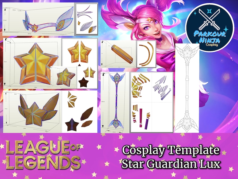 Star Guardian Lux Cosplay Template | Pepakura | League of Legends ...