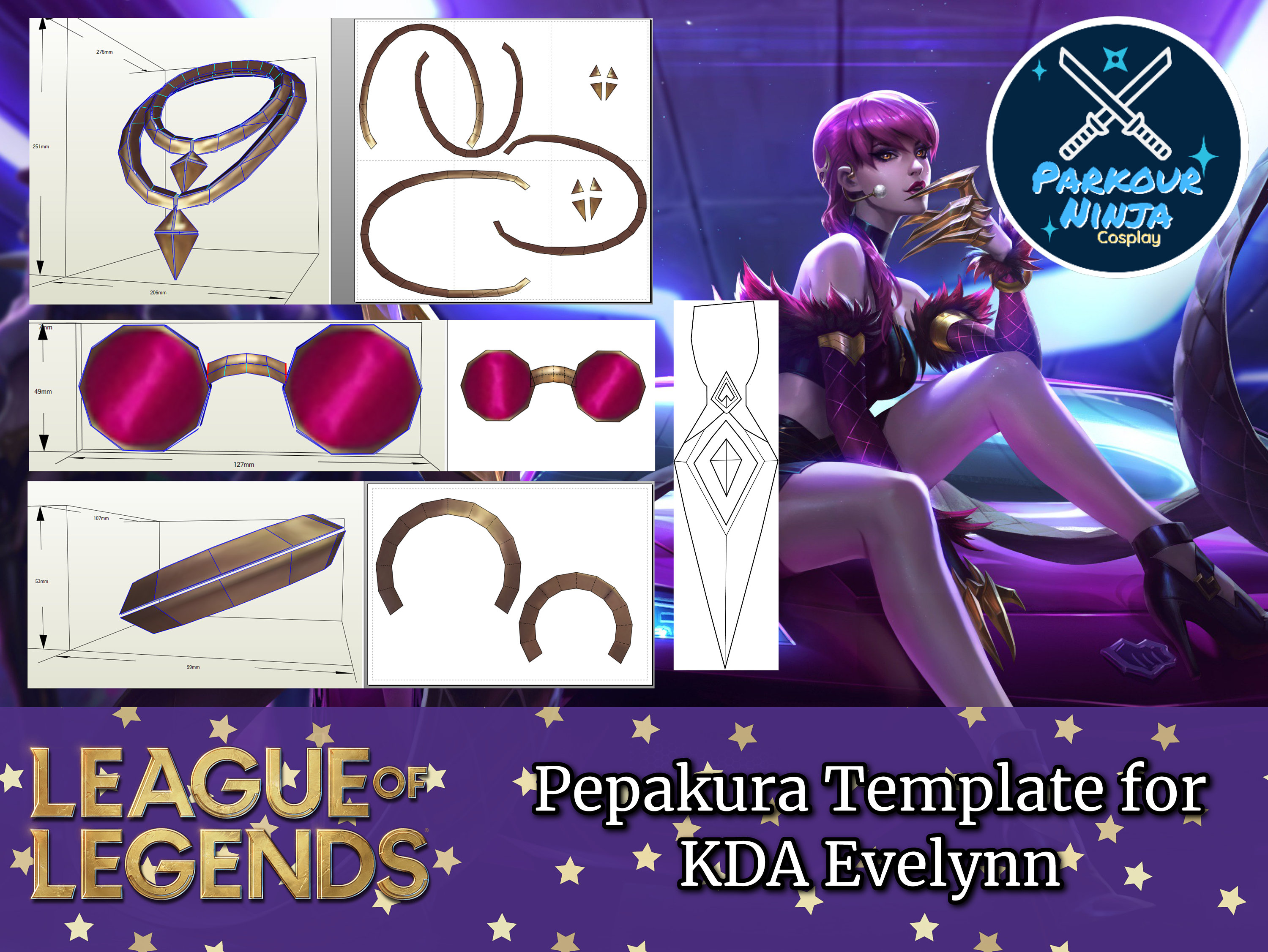 KDA Evelynn Template | Pepakura | Blueprint | League of Legends | KDA ...