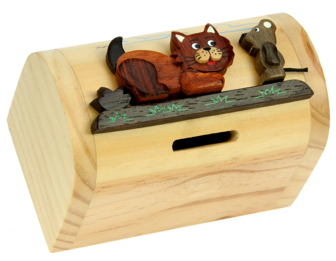 Cat and Mouse Money Box With Secret Lock! Animal Piggy Bank - Fun Gift ...