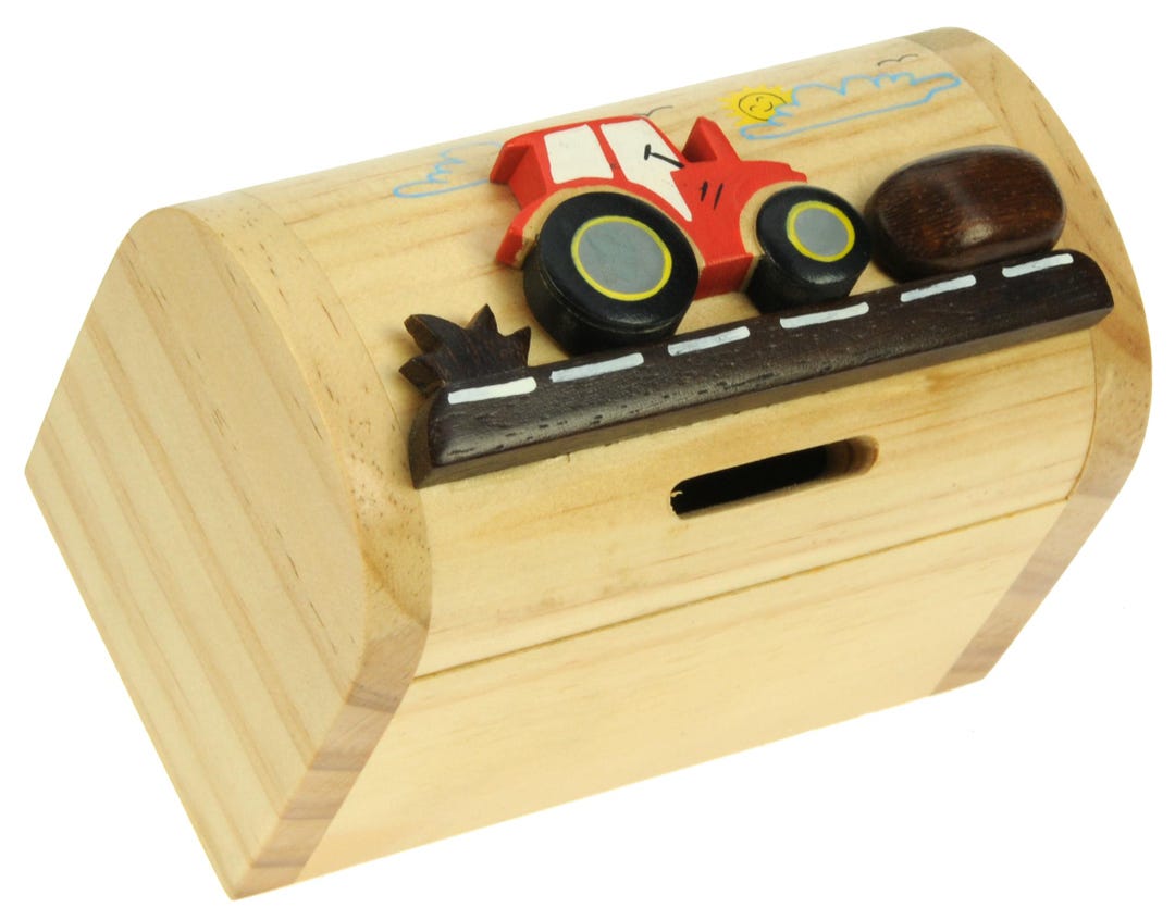 Handcrafted Wooden Red Tractor Money Box – Secret Lock Piggy Bank - Etsy UK