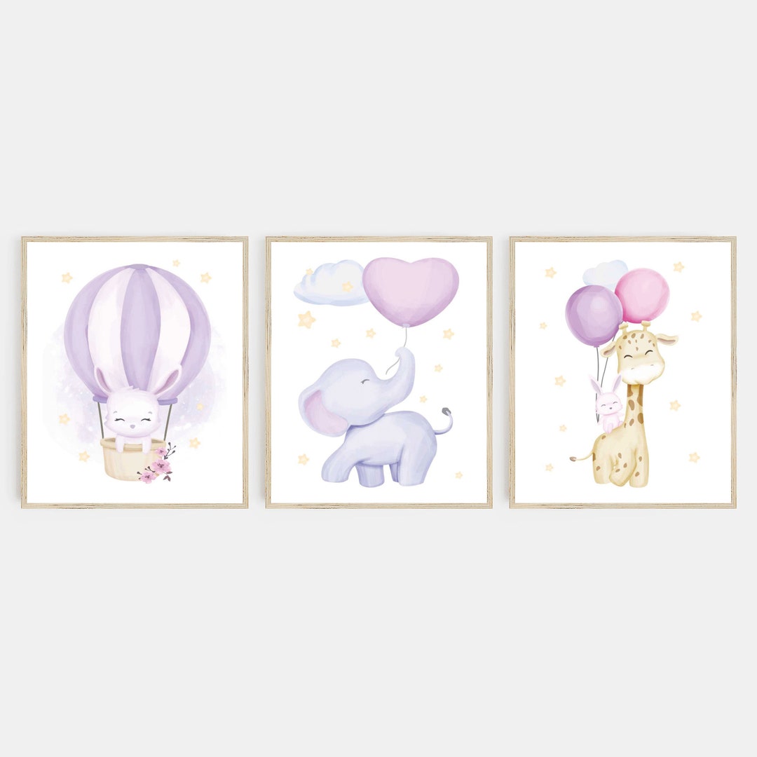 Cute Animal Posters Set of 3 Rabbit Elephant Giraffe With - Etsy