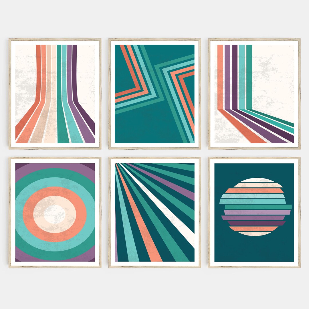 Colorful Geometric Posters Set of 6 Circles Striped Modern - Etsy