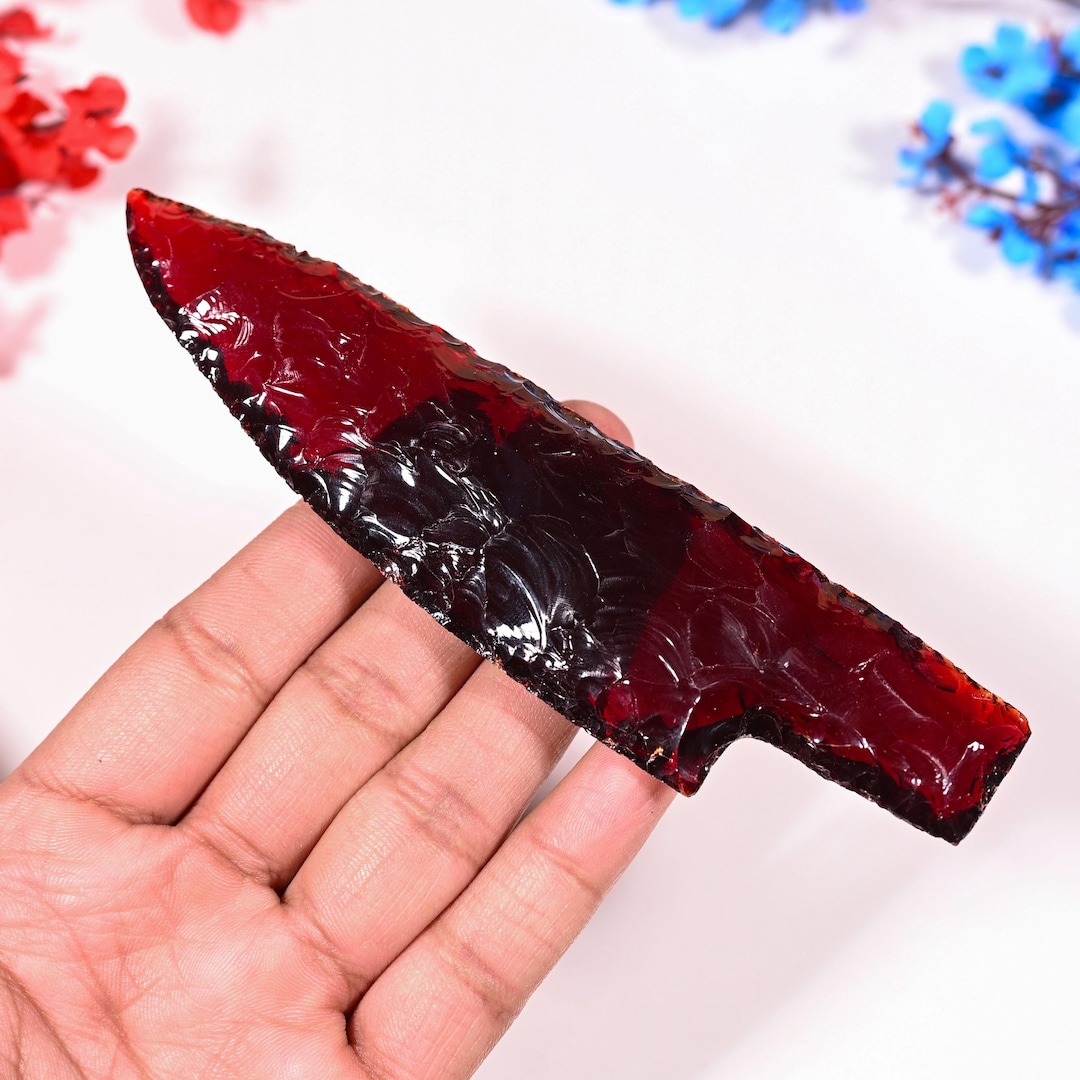 Hand Knapped Red Glass Knife – Gemstone Blade, Lava Stone Dagger ...