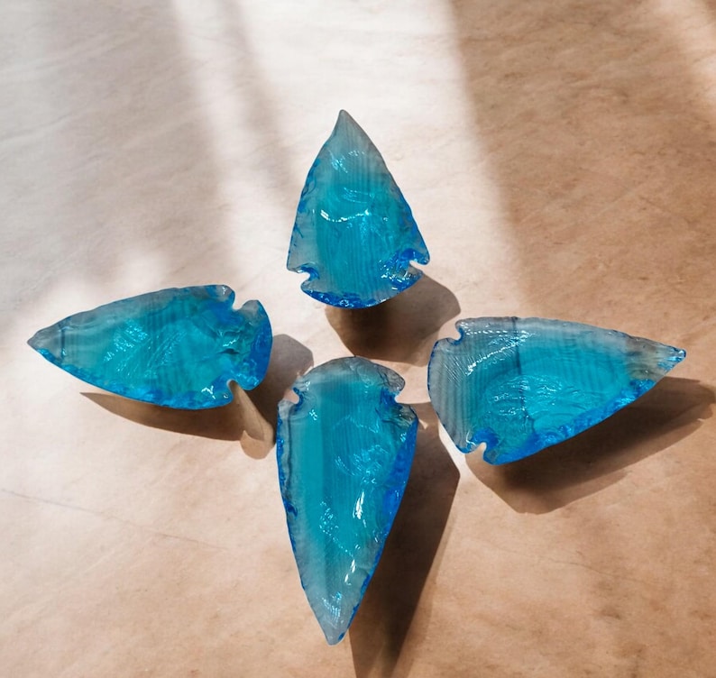 Glass Blue Topaz Arrowhead Cabochon – Handmade Gemstone, Crystal Arrow ...