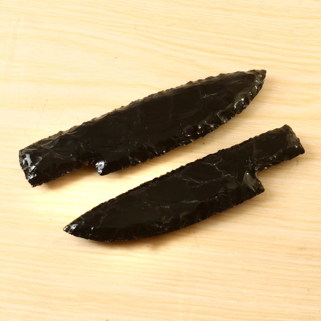 10 Pcs Hand Knapped Black Obsidian Crystal Knife 5 to 5.5" Inch ...