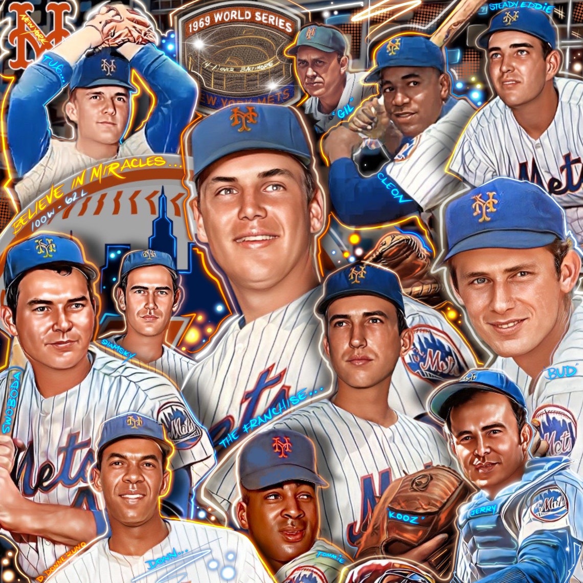 1969 MIRACLE METS Portrait - Etsy