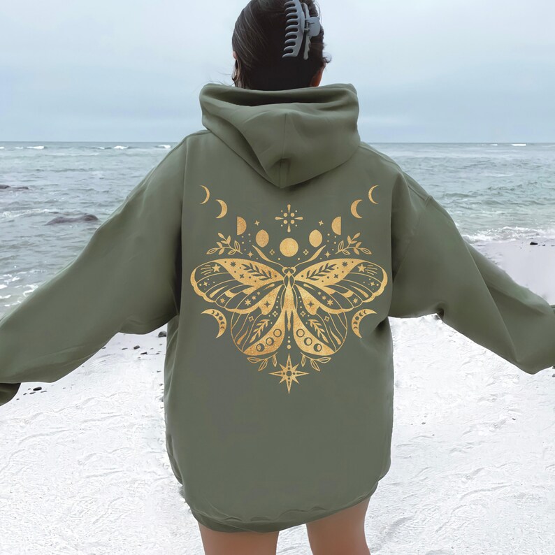 Boho Lunar Moth Hoodie Moth Hoodie Celestial Butterfly - Etsy