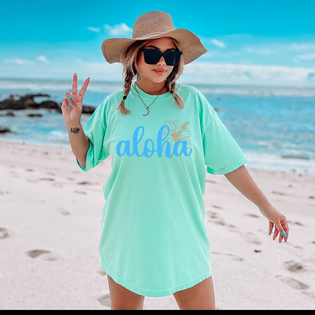 Preppy Aloha Tee VSCO Tshirt Oversized Hibiscus Tee Coconut Girl Trendy ...