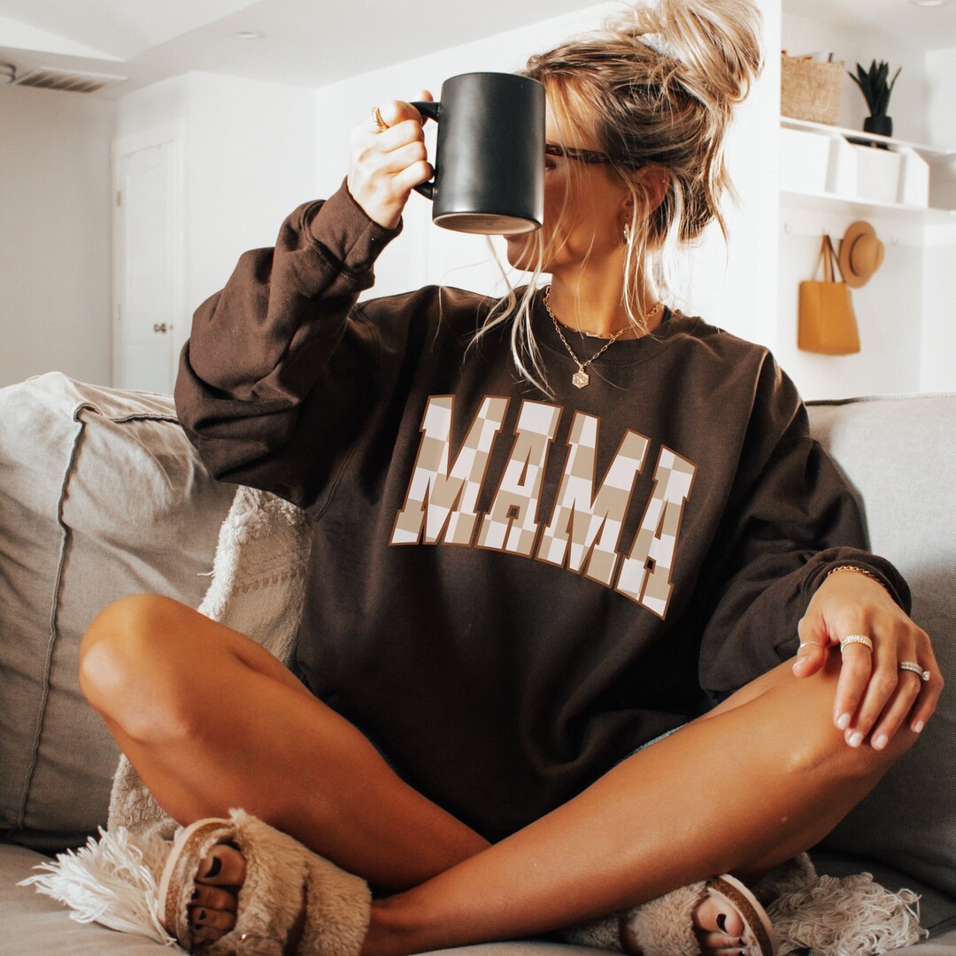 Brown Checkered Mama Crewneck Aesthetic Mama Shirt Retro Mom Sweatshirt ...