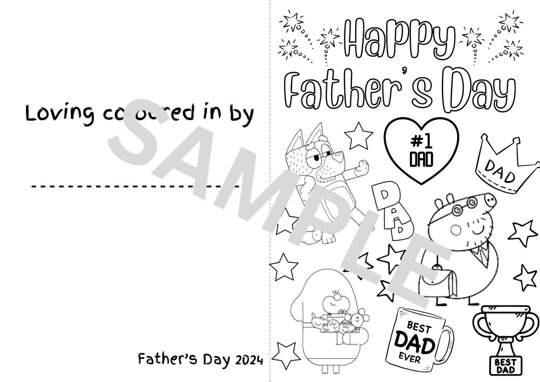 Printable Father's Day Card Colouring Sheet Peppa Pig Duggee Bluey - Etsy