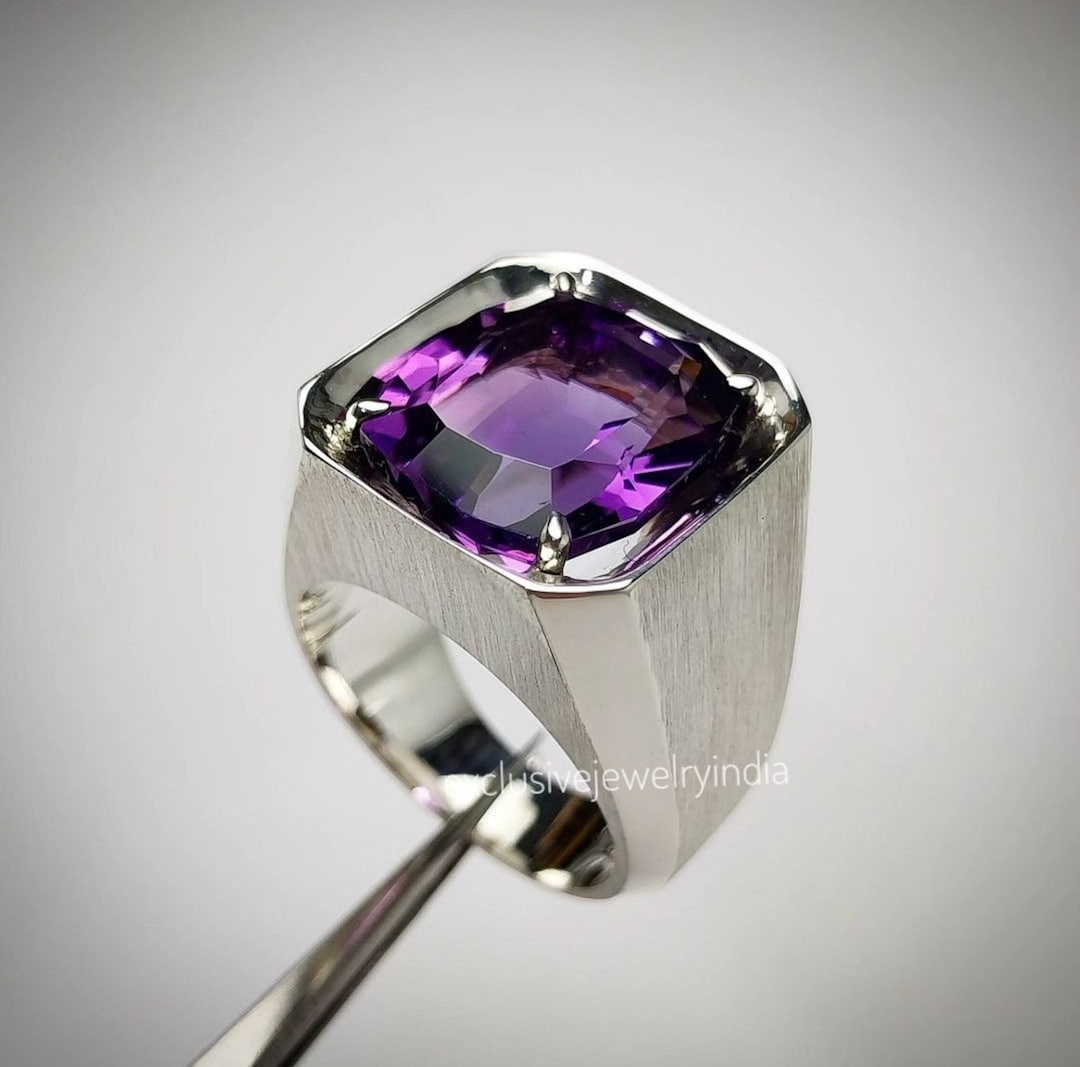 Amethyst Men's Ring, Solid 925 Sterling Silver Ring, February ...