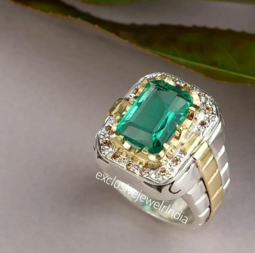 Green Emerald Men's Ring, 925 Sterling Silver Ring, Stylish Men's Ring ...