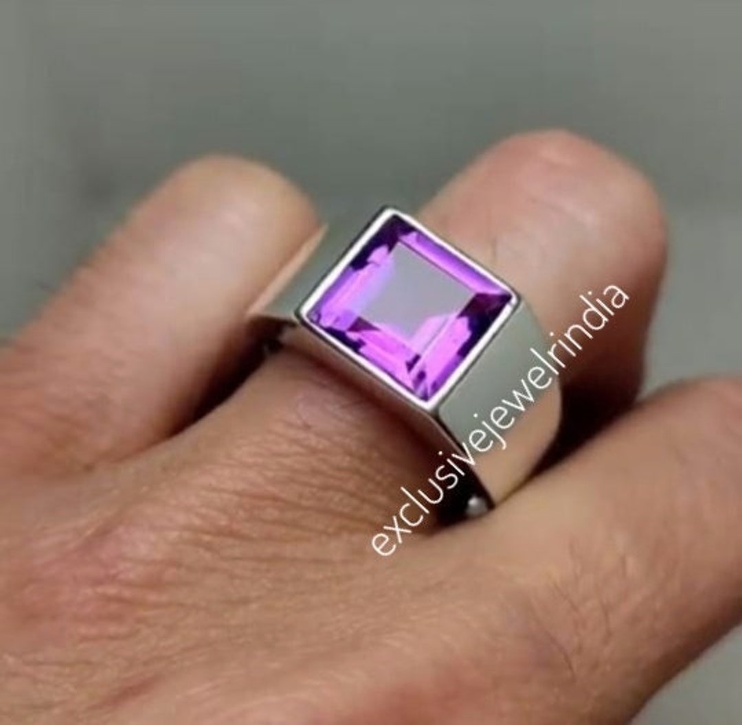 Amethyst Men's Ring, Solid 925 Sterling Silver Ring, February ...