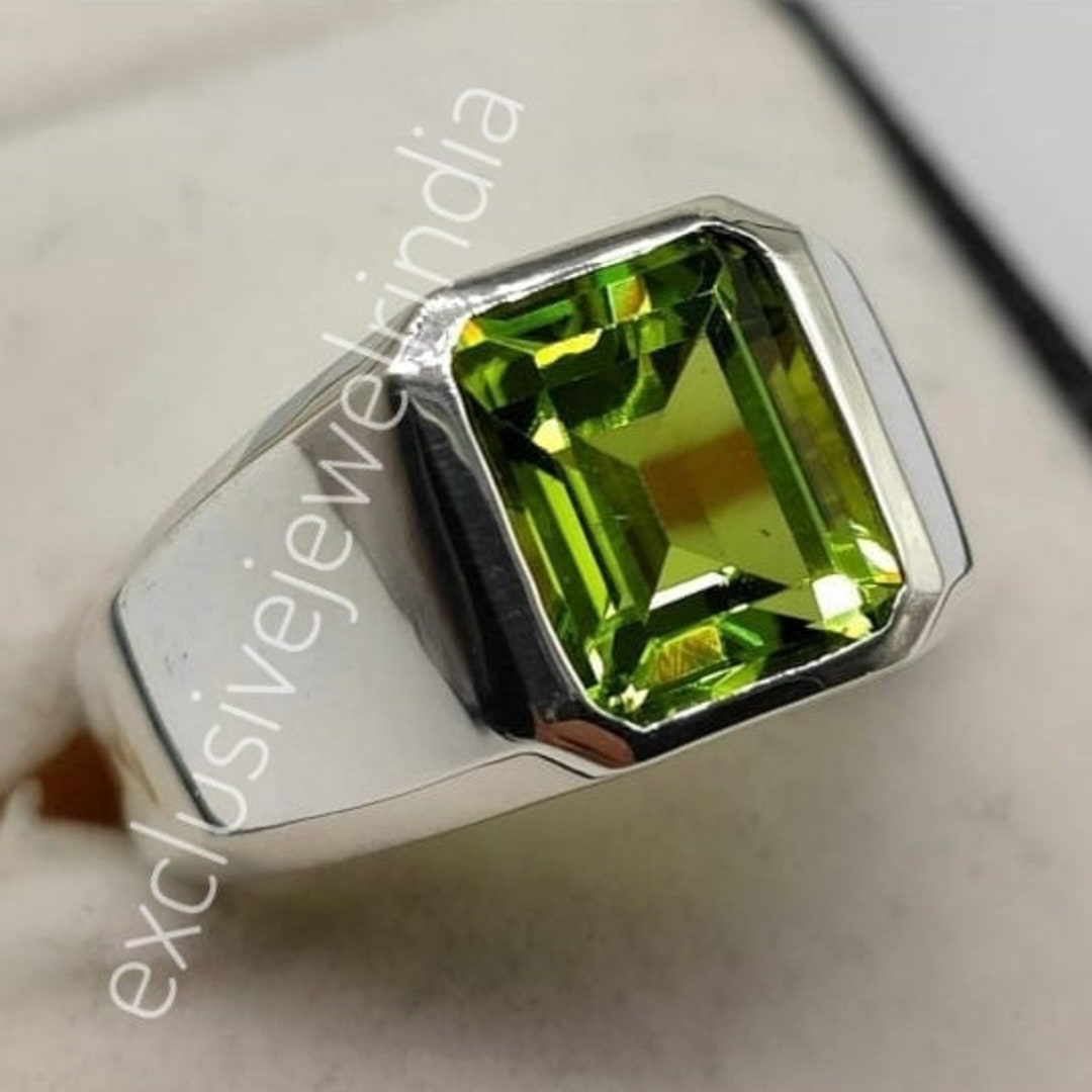 Natural Peridot Men's Ring, Solid 925 Sterling Silver, Designer Promise ...