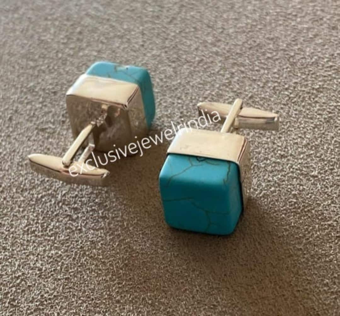 10 MM Turquoise Silver Men's Cufflink, 925 Sterling Silver Gold Plated ...