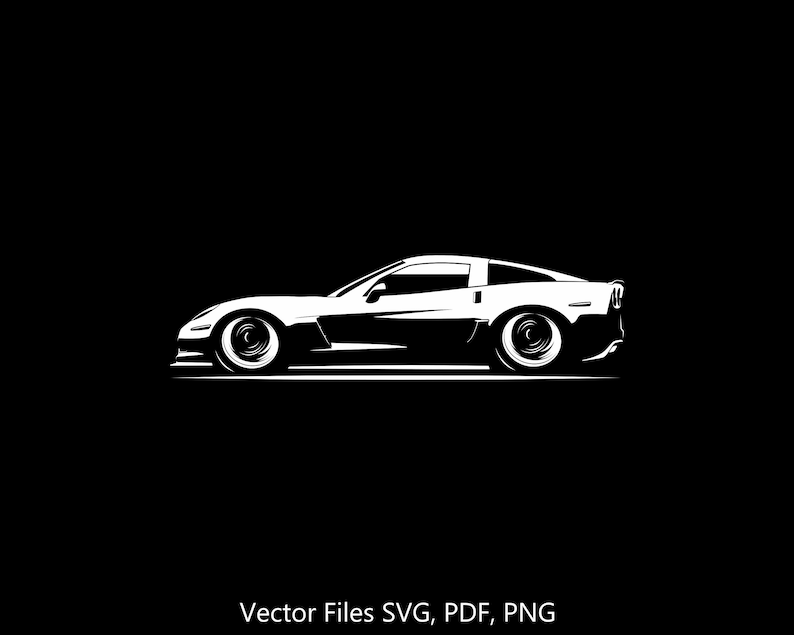 2005-2013 Corvette C6 Car Silhouette Illustration Digital Drawing Vector Graphic Clipart for ...
