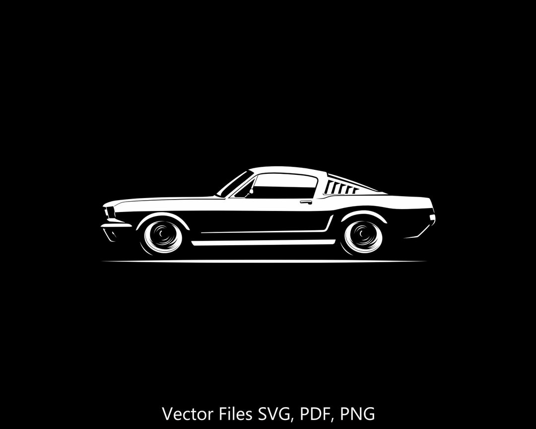 1966 Mustang Fastback Car Silhouette Illustration Digital Drawing ...