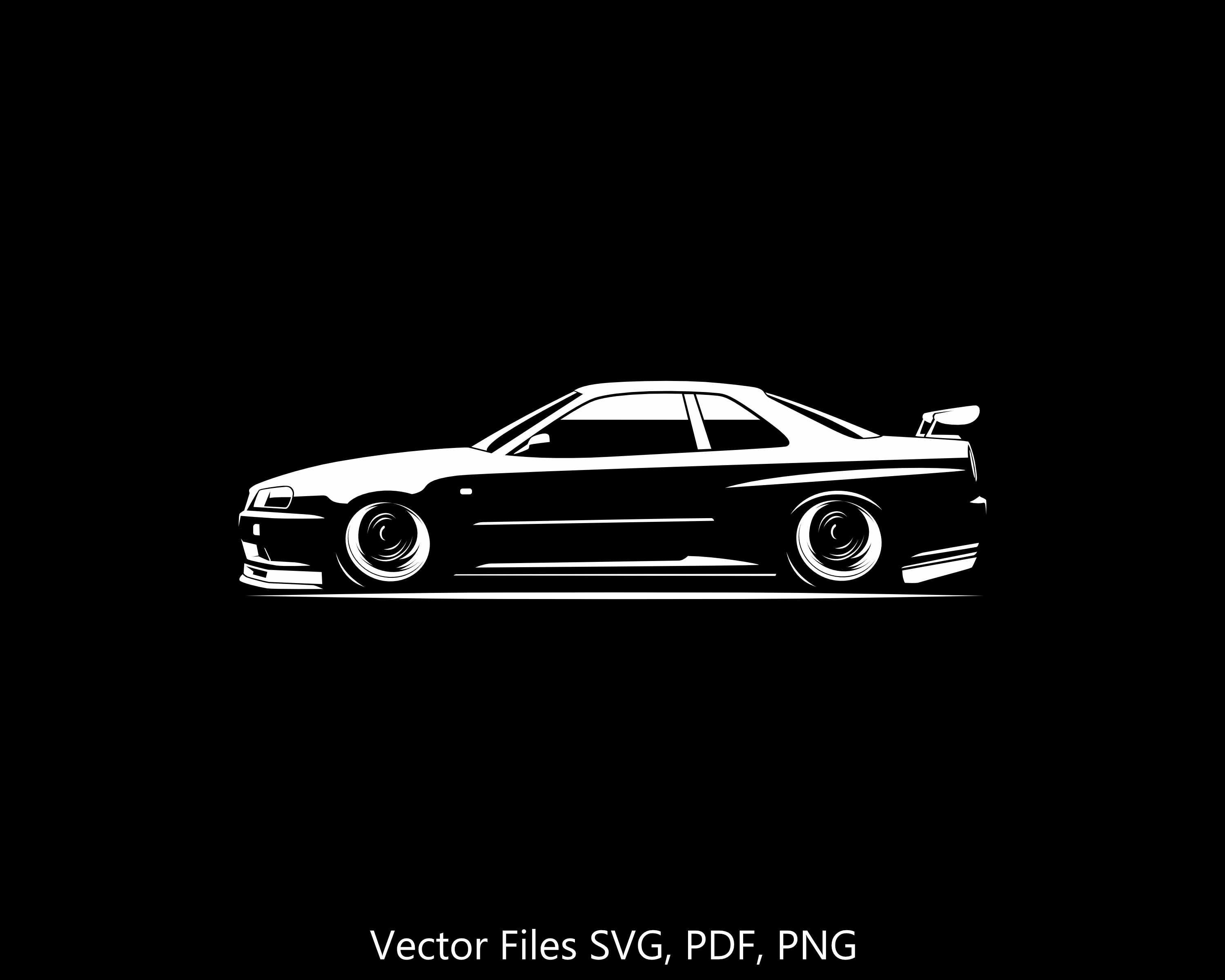 1999 Skyline R34 GT-R Car Silhouette Illustration Digital Drawing ...