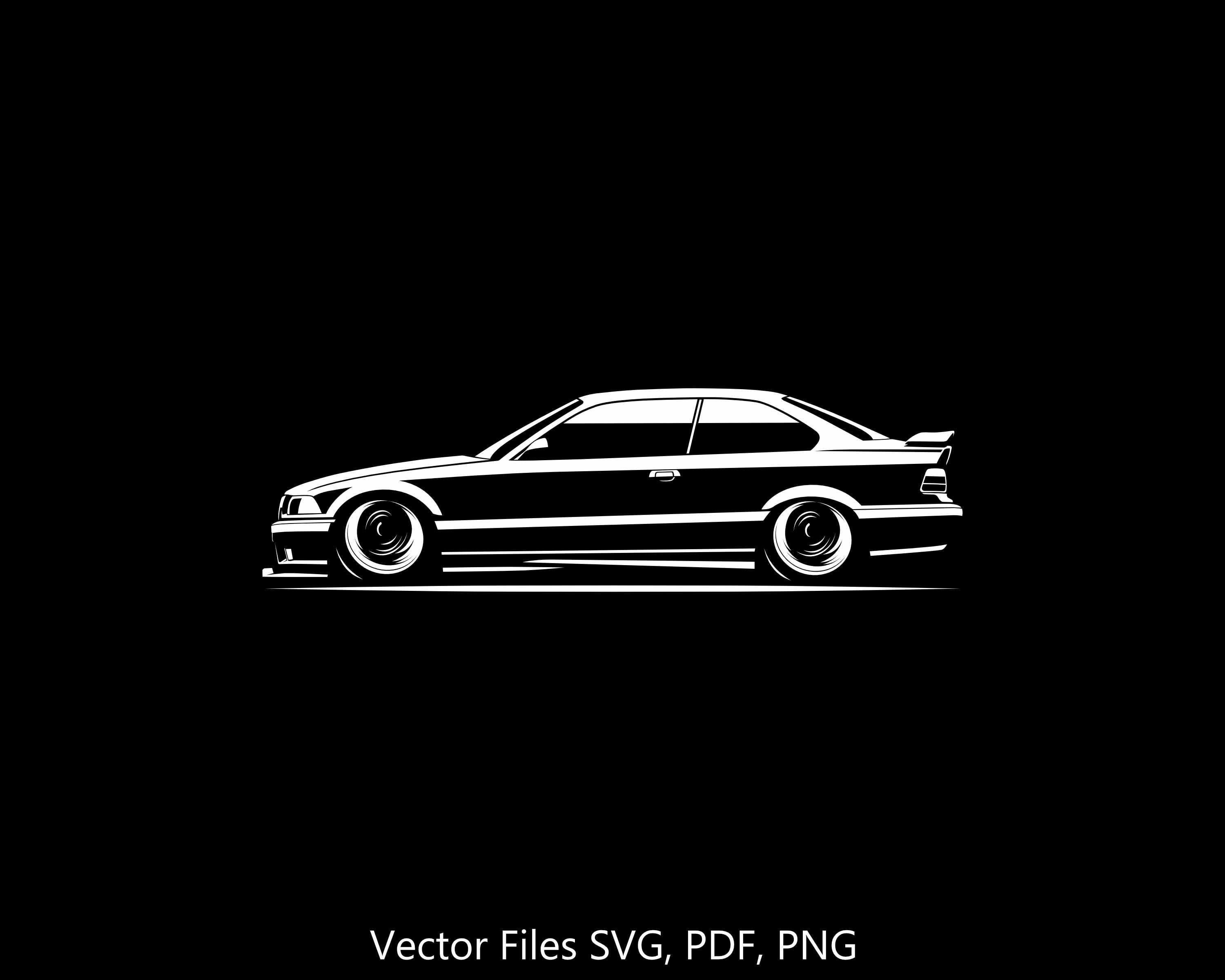 1992-1993 M3 E36 Generation Car Silhouette Illustration Digital Drawing Vector Graphic Clipart ...
