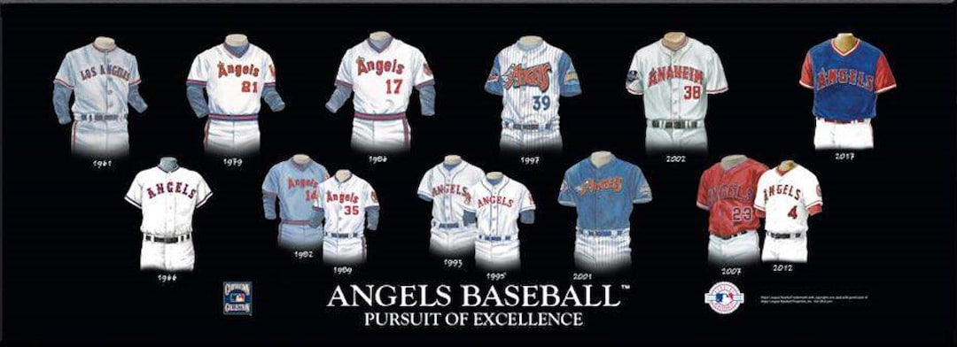MLB Los Angeles Angels Uniform Evolution Plaqued Poster - 8" X 24 ...