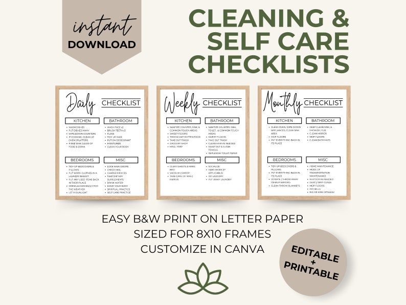 Editable Cleaning Checklist, Schedule, Planner, Printable Wall Art ...