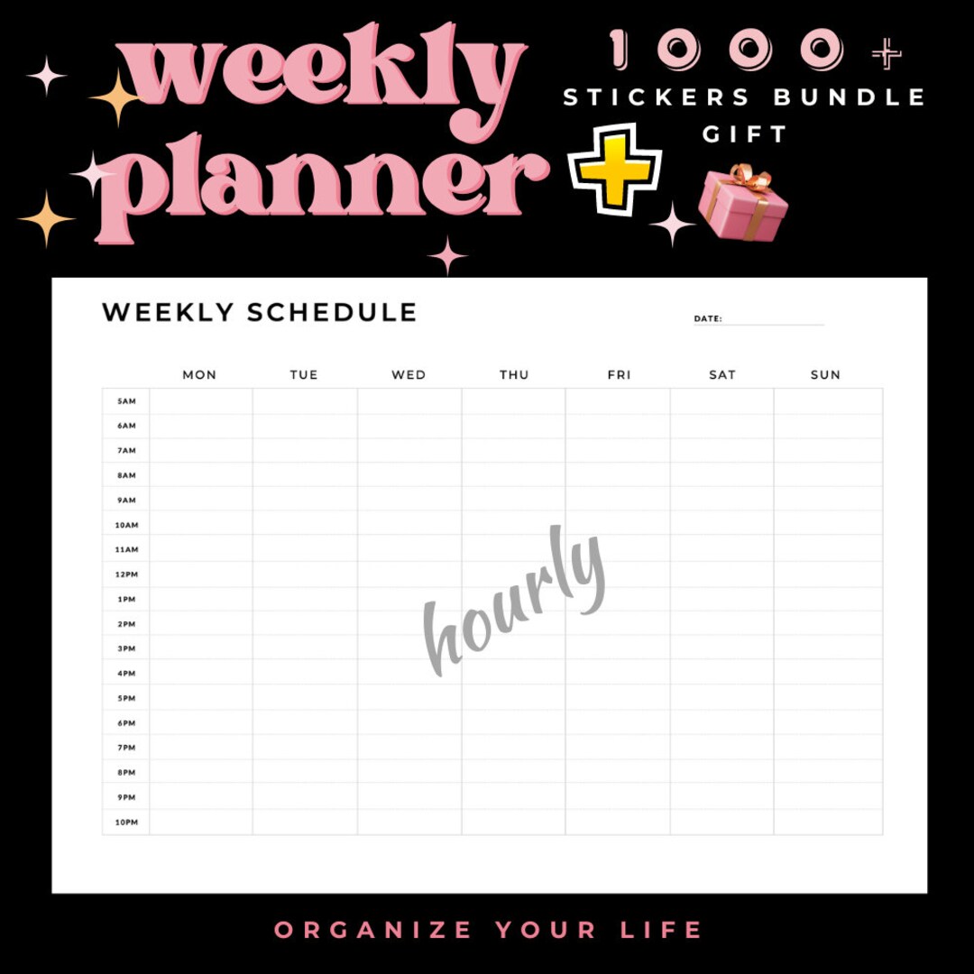 Hourly Schedule Planner Landscape Printable PDF Digital Download ...