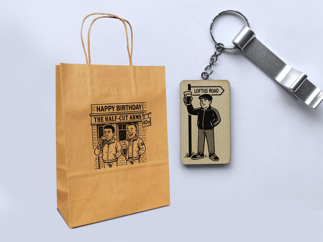 QPR Football & Beer Birthday Gift Bag / Retro Keyring and Bottle Opener ...