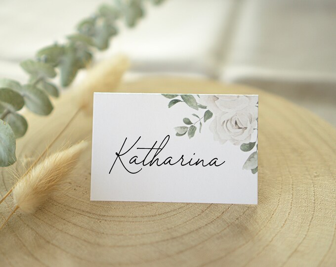 Place Card Name Tag for Celebration to Label Yourself Greenery Roses ...