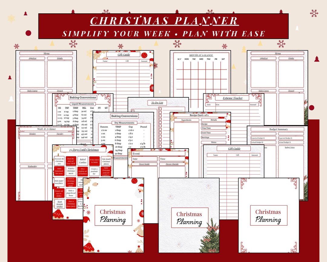 Christmas Planner Printable Gift Tracker Menu Planner Holiday Budget ...